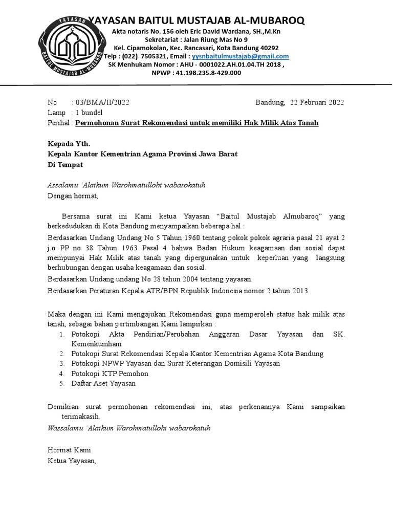 Contoh Surat Tembusan Rekomendasi | PDF | Hukum