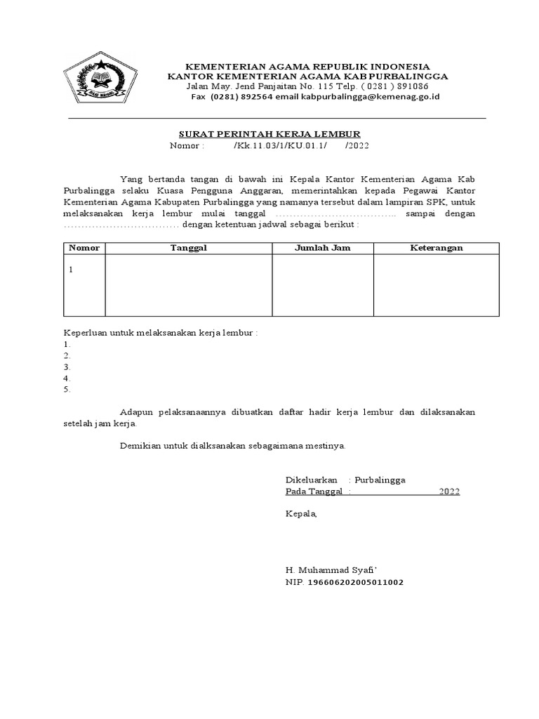 Surat Perintah Kerja Lembur | PDF