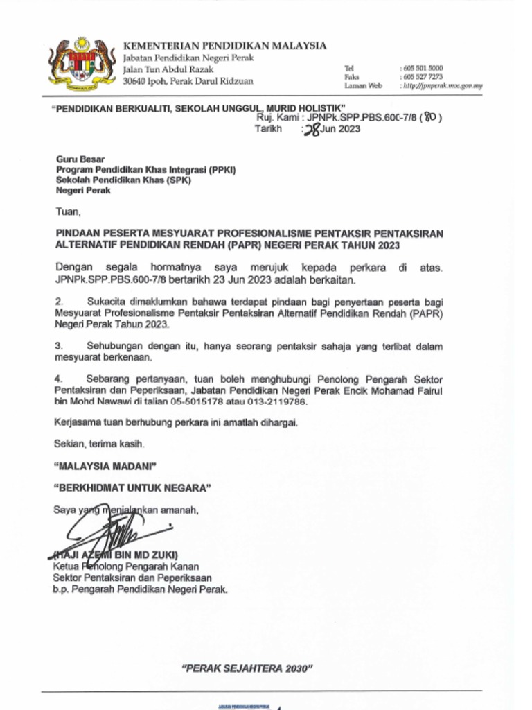 Surat Pindaan Mesyuarat Papr | PDF