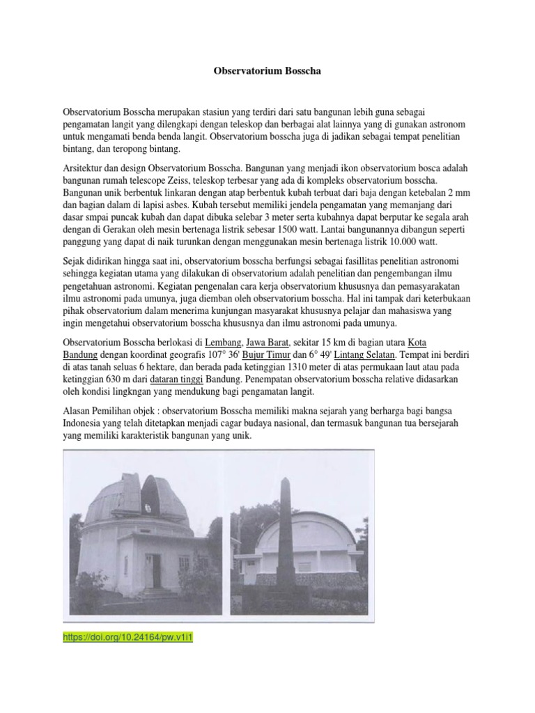 Observatorium Bosscha: Pusat Astronomi Indonesia | PDF
