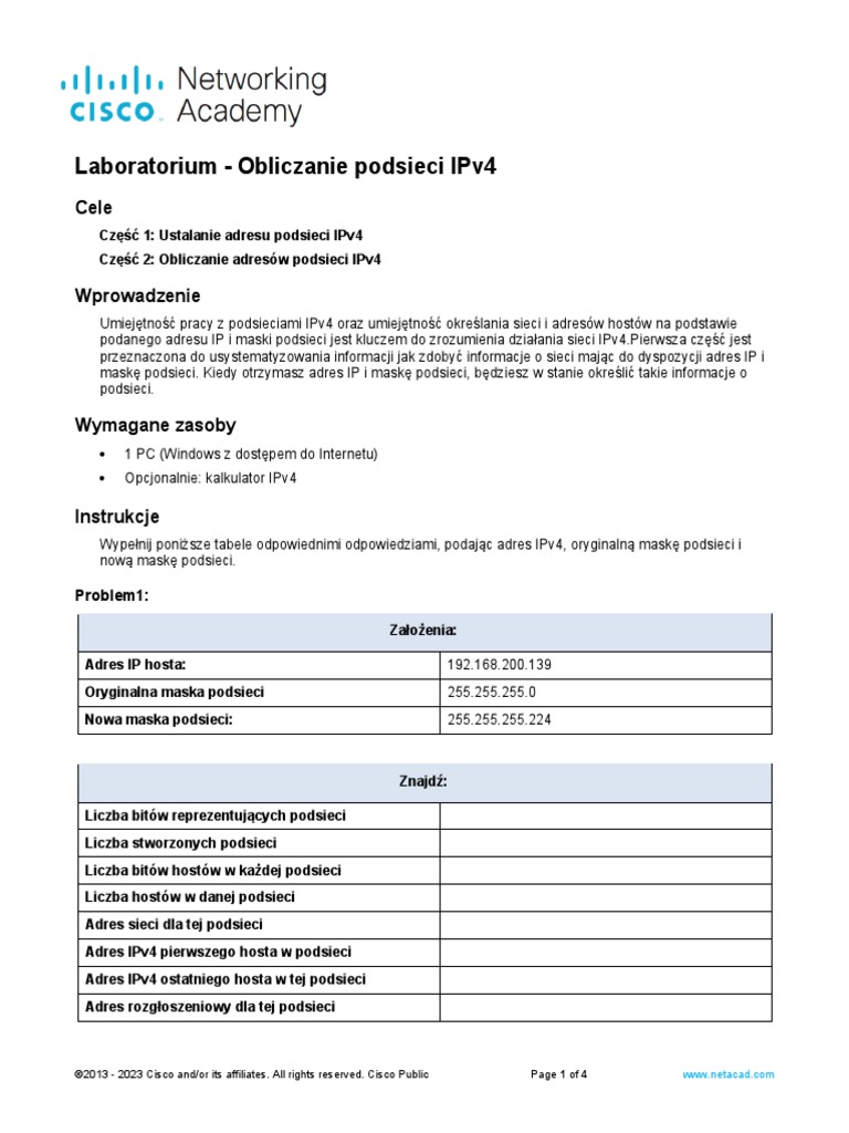 11.6.6 Lab - Calculate IPv4 Subnets | PDF 11.6.6 Lab - Calculate IPv4 Subnets | PDF