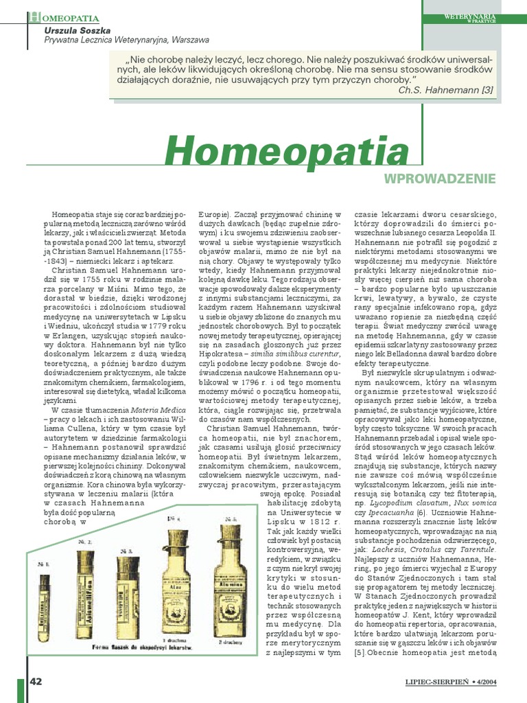 Weterynaria - 2004 - 04 - str42 Homeopatia | PDF