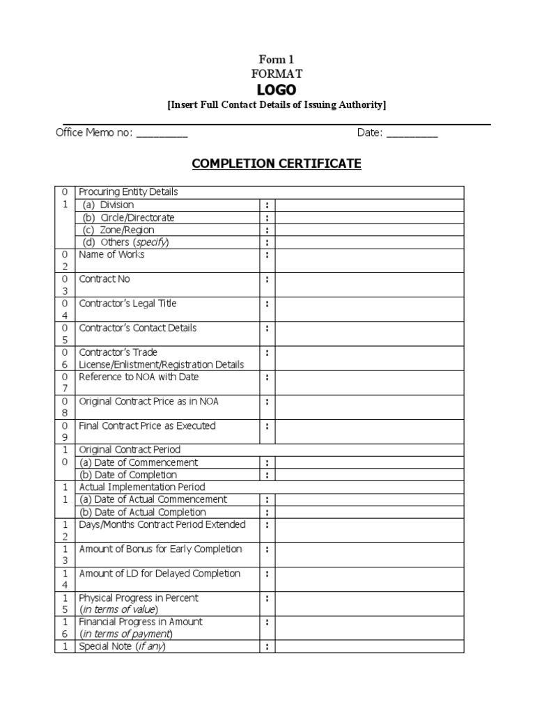 Form 1 - Completion Certificate | PDF | Business Law | Business