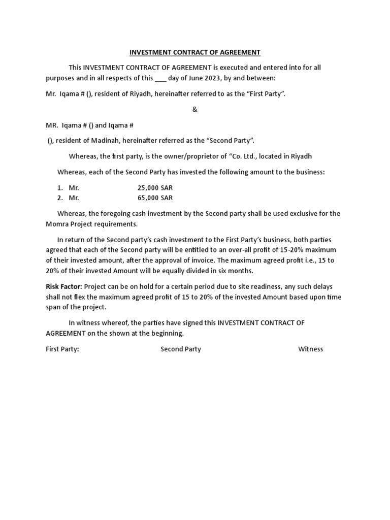 Investment Agreement for Momra Project | PDF