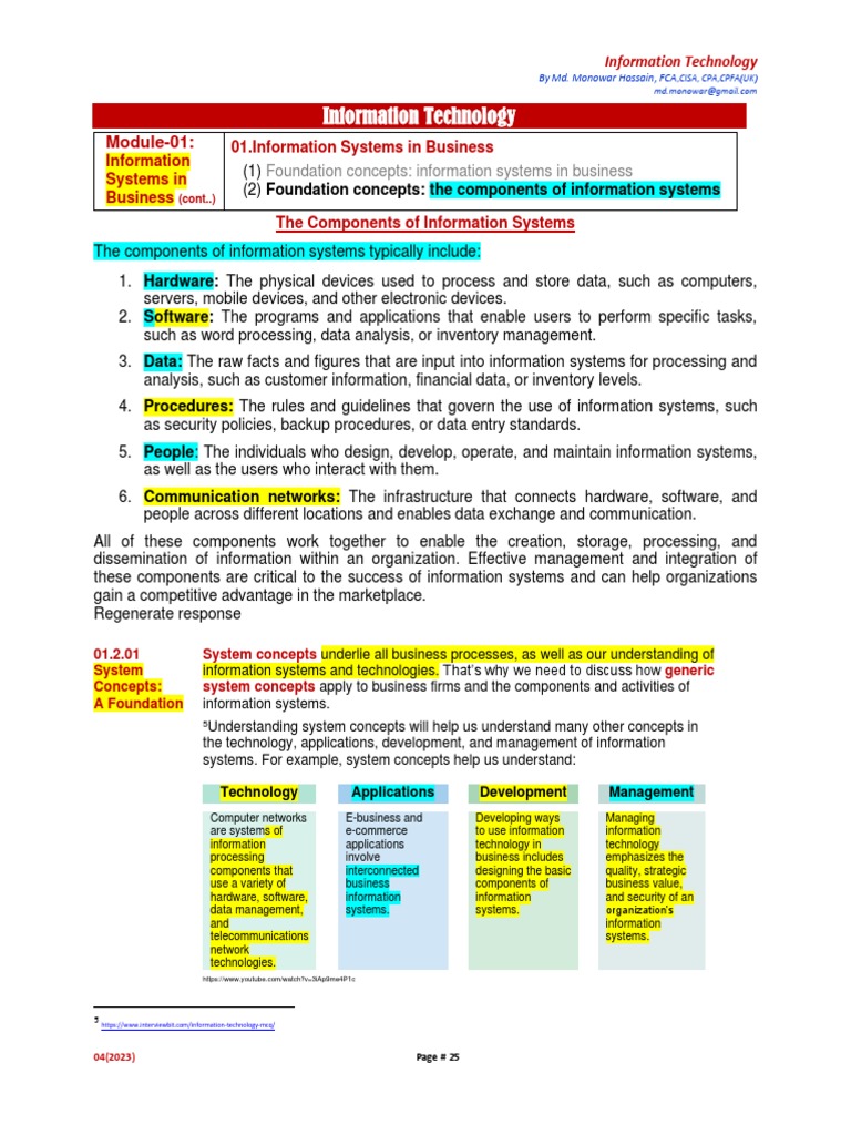 02.CA (CL) - IT - (Module-1) - (2) Components of Information Systems ...