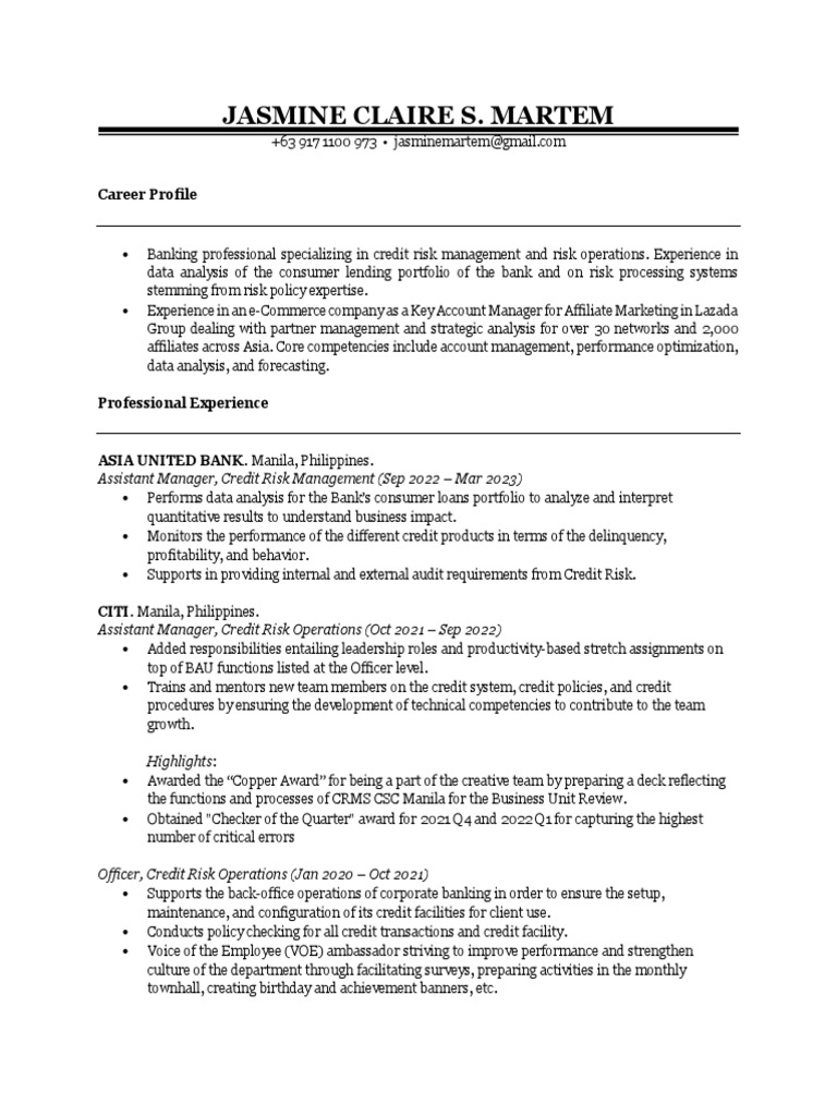 Resume Jasmine Martem | PDF | Banks | Hsbc