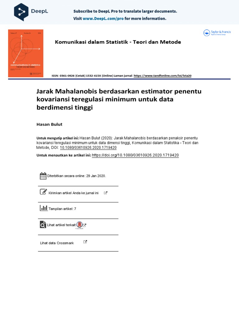 Mahalanobis Distance Based On Minimum Id | PDF
