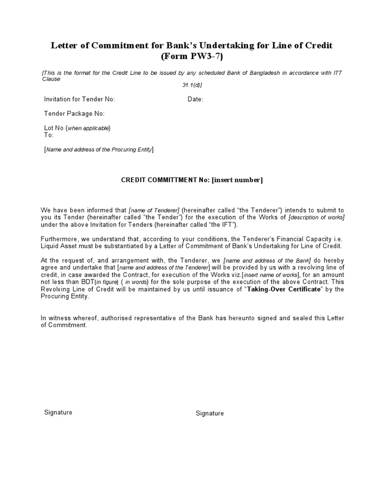 Bank Commitment for Line of Credit | PDF
