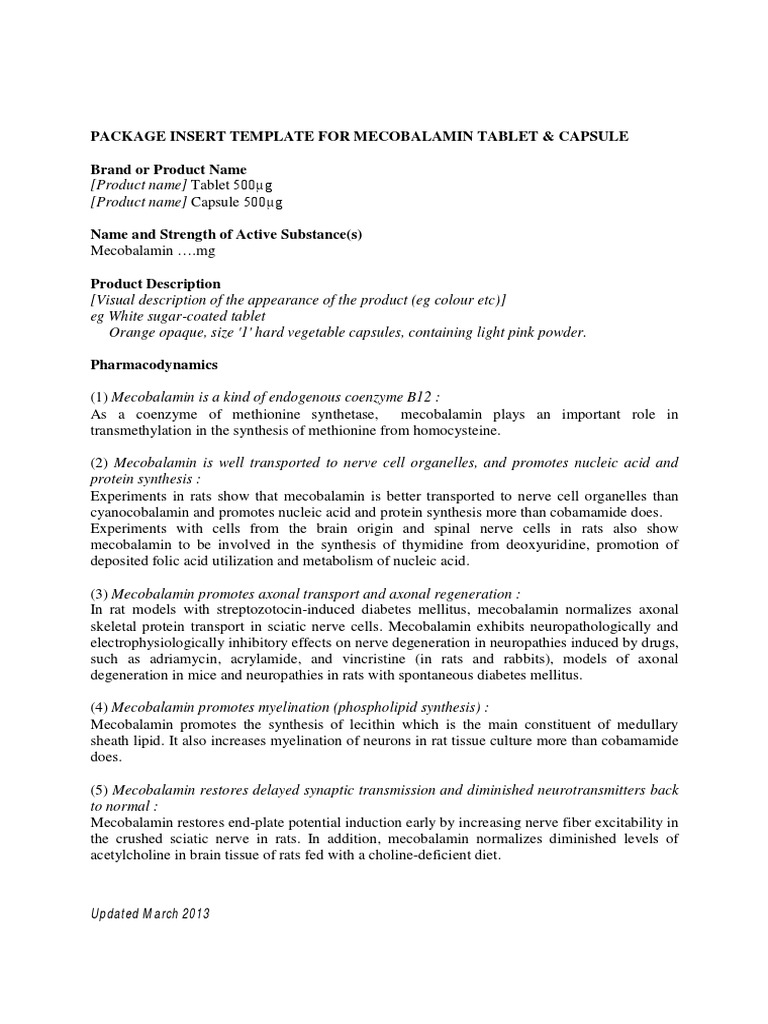Mecobalamin Tablet Capsule Prescribing Information | PDF | Vitamin B12 | Dose (Biochemistry)