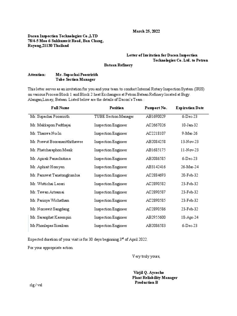 Letter of Invitation To DACON | PDF