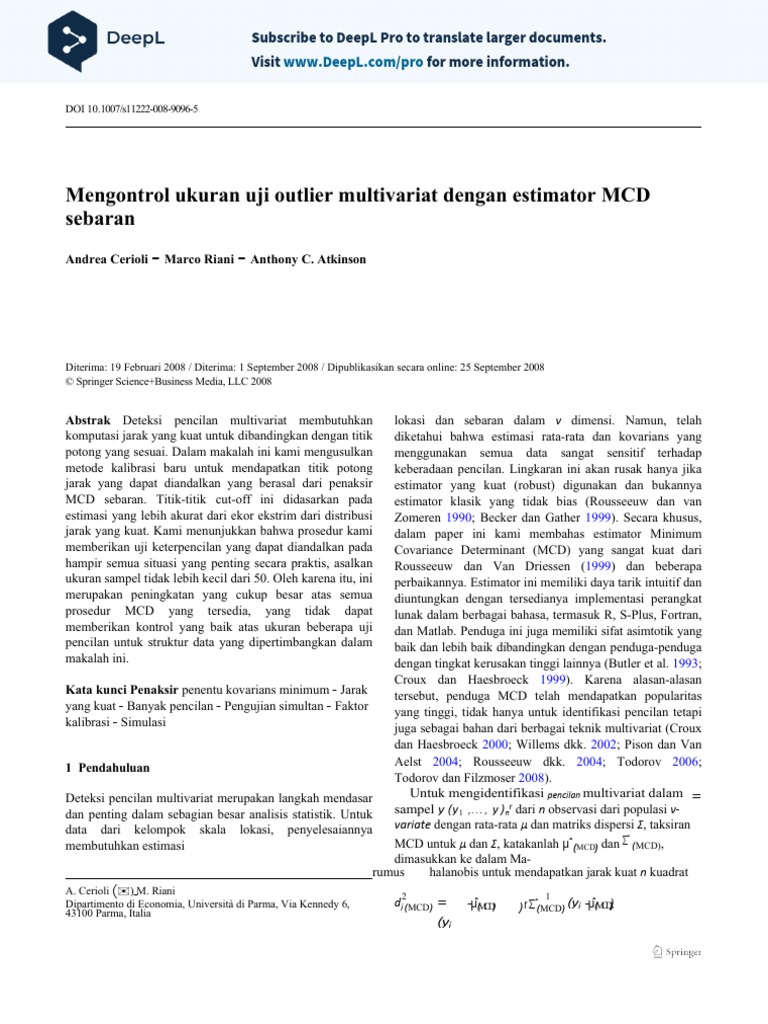 Kontrol Ukuran Uji Outlier Multivariat | PDF