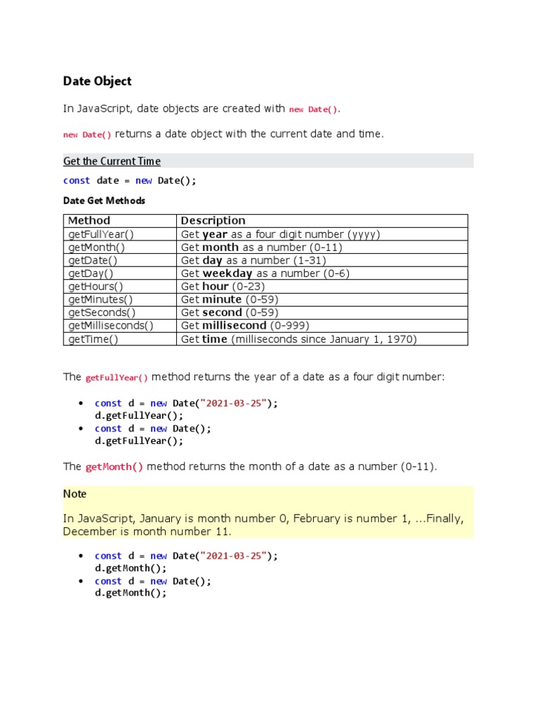 Javascript Date Object Pdf Workweek And Weekend Computer Programming 7457