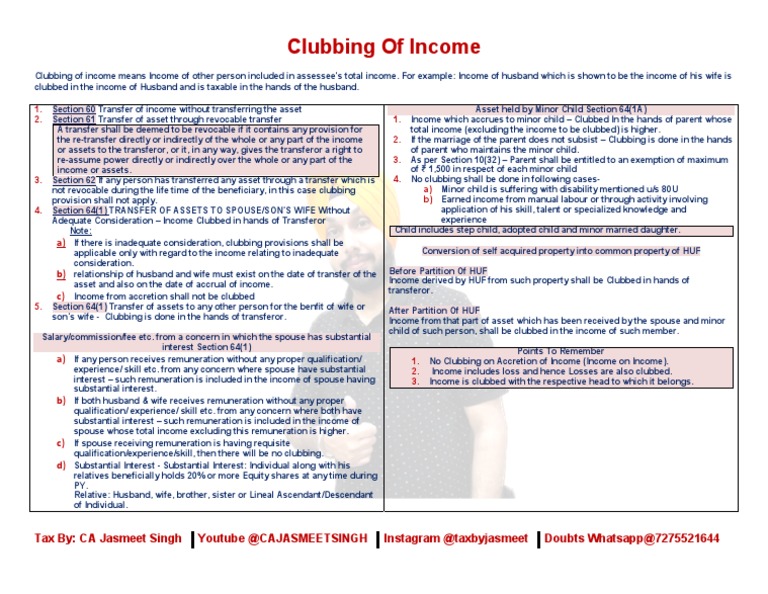 Clubbing of Income | PDF | Income | Marriage
