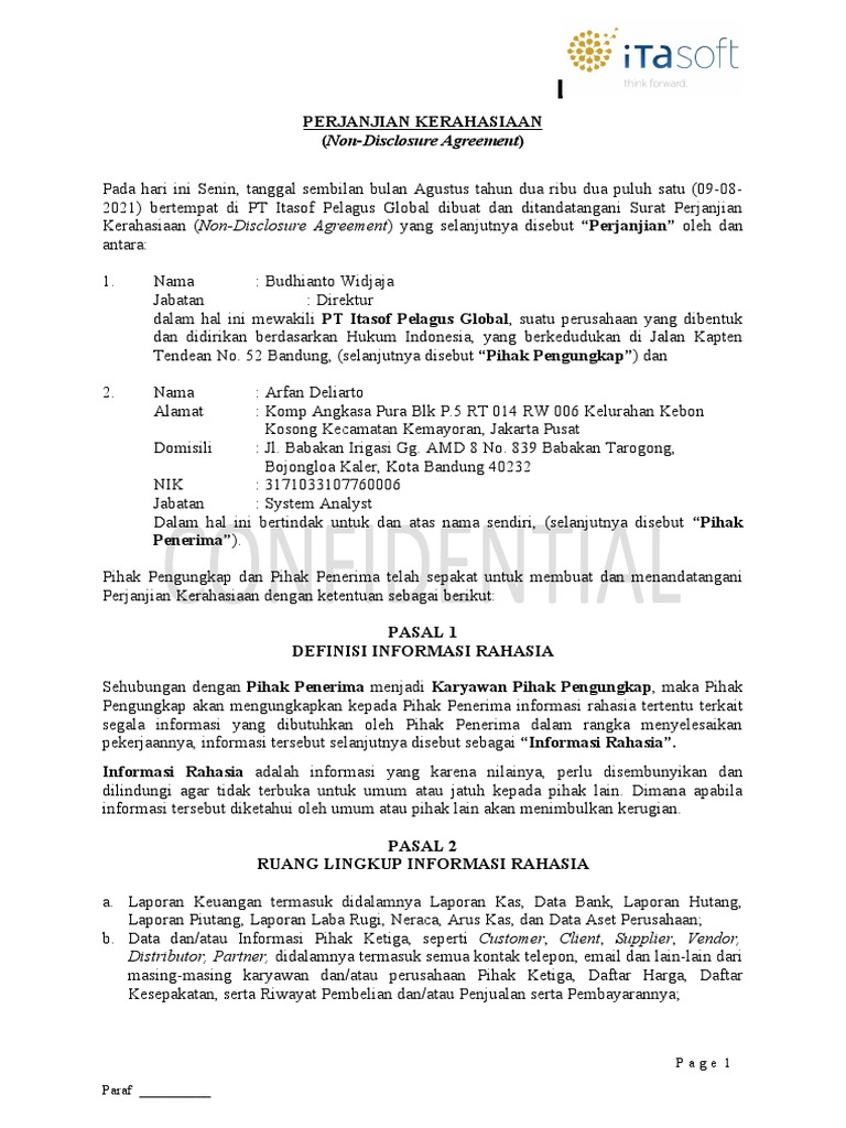 NDA Arfan Deliarto - SA | PDF