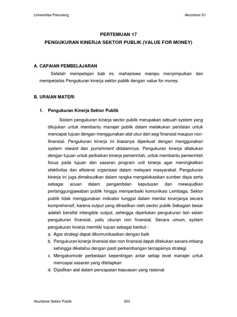 Pertemuan 17 - Pengukuran Kinerja Sektor Publik (Value For Money) | PDF