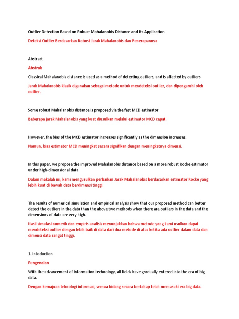 Outlier Detection Based On Robust Mahalanobis Distance and Its Application | PDF