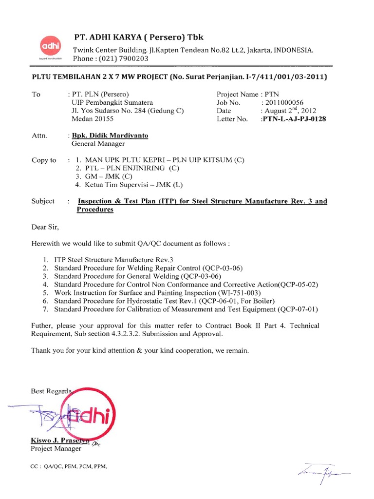 Sample Shop ITP of Steel Structure Work | PDF | Electric Power | Economics Of Transport And ...