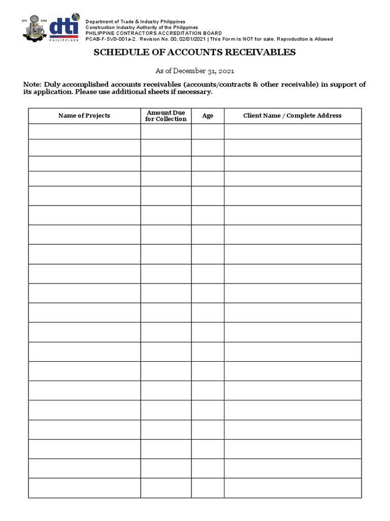 Schedule of Accounts Receivable Form | PDF