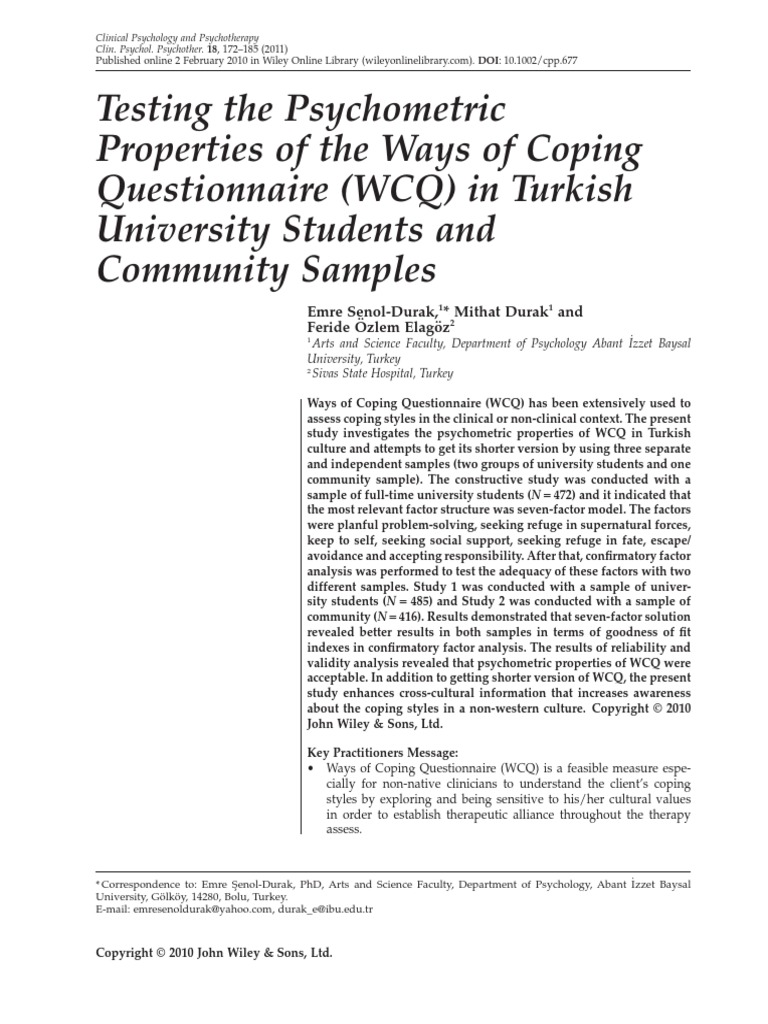 ways-of-coping-questionnaire-wcq-toad | PDF | Factor Analysis ...