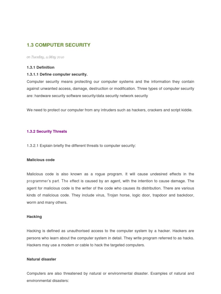 1.3 Computer Security | PDF | Computer Security | Security