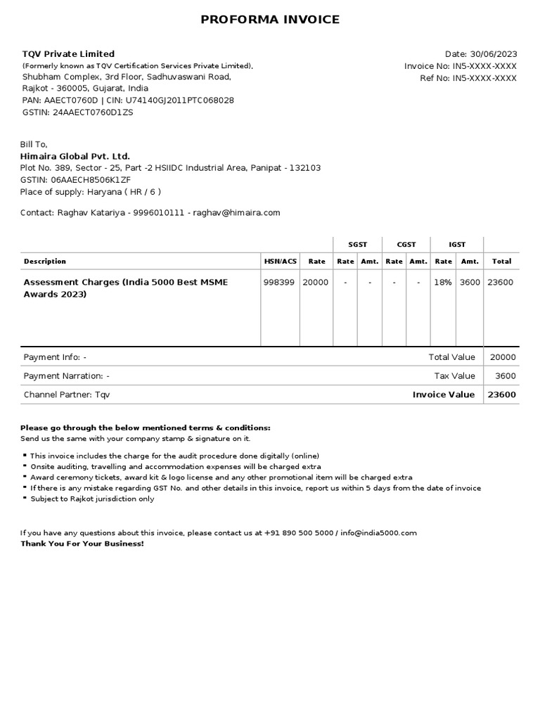 India5000 Perfoma Invoice | PDF | Business | Finance & Money Management