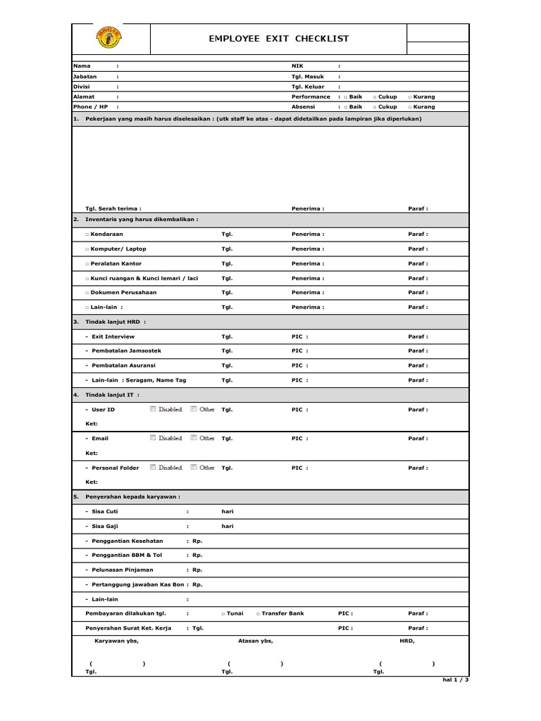 Exit Clearance Form | PDF