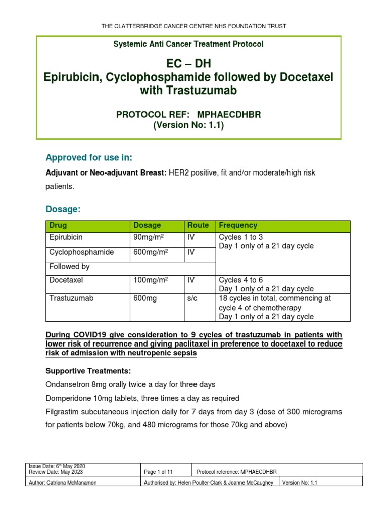 EC-DH Epirubicin Cyclophosphamide Followed by Docetaxel With ...