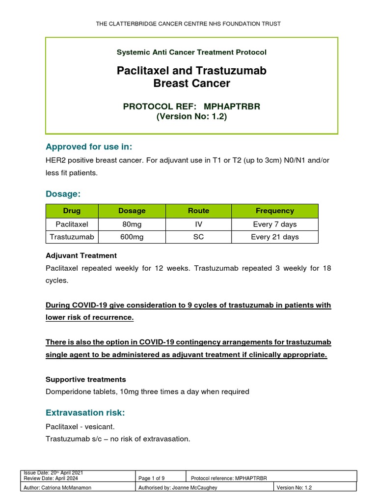 Paclitaxel__Trastuzumab_Breast_Cancer_Protocol | PDF | Breast Cancer ...