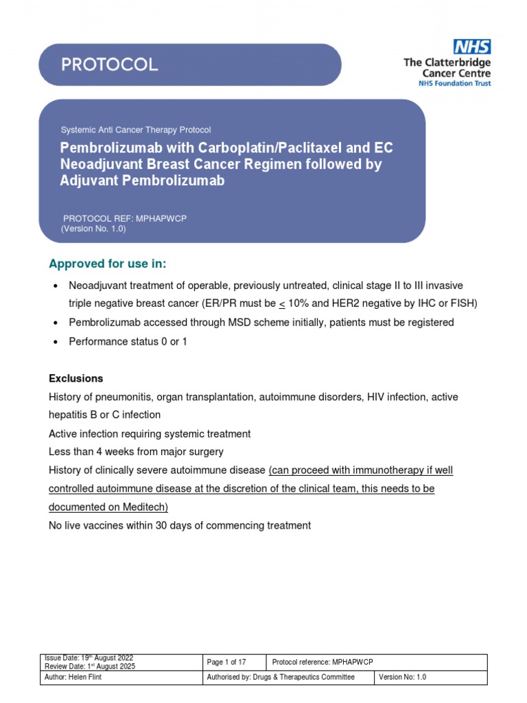 Pembrolizumab With Carboplatin Paclitaxel and EC Neoadjuvant Breast ...