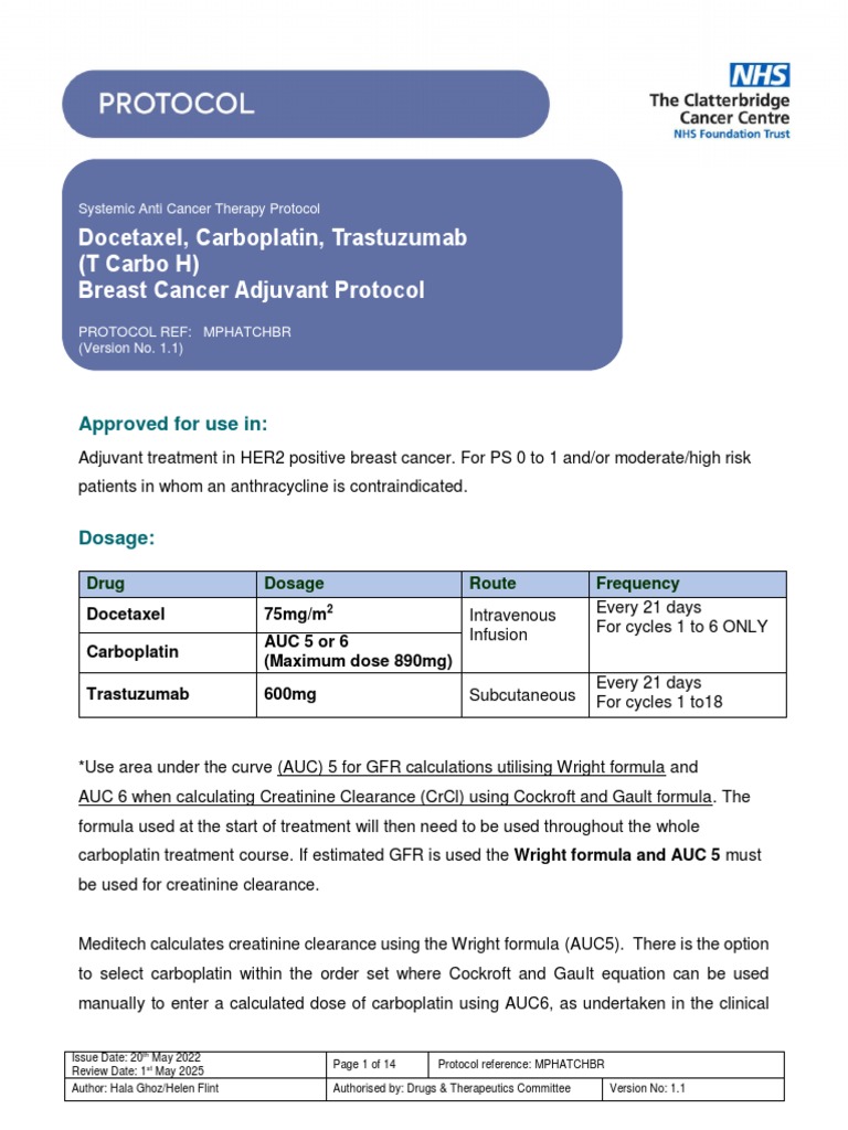Docetaxel_Carboplatin_Trastuzumab_T_Carbo_H_Breast_Cancer_Adjuvant_Protocol | PDF | Heart ...