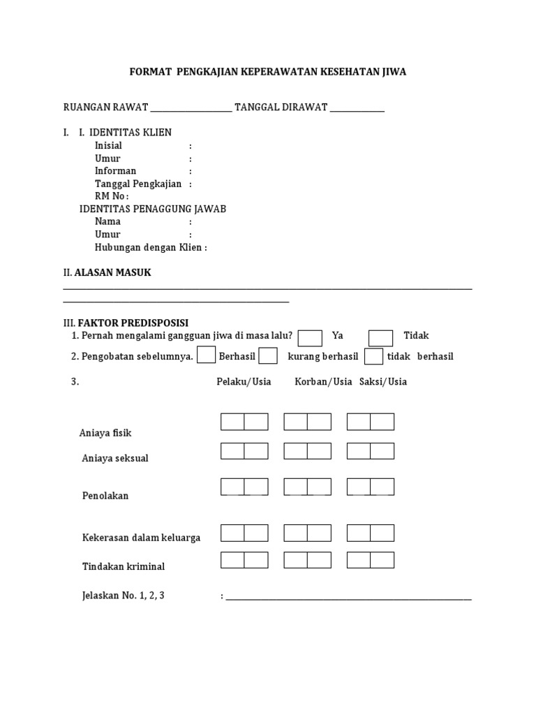 Format Pengkajian Kesehatan Jiwa | PDF