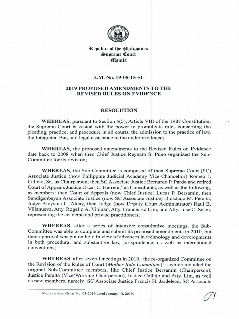 Evidence Revised Rules (Am-19!08!15-Sc) | PDF | Judicial Notice | Separation Of Powers