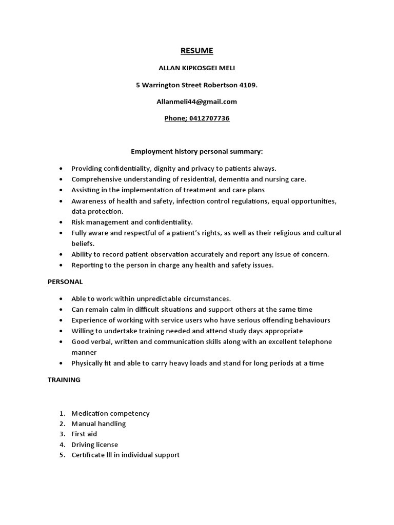 Allan D Resume | PDF | Caregiver | Public Services