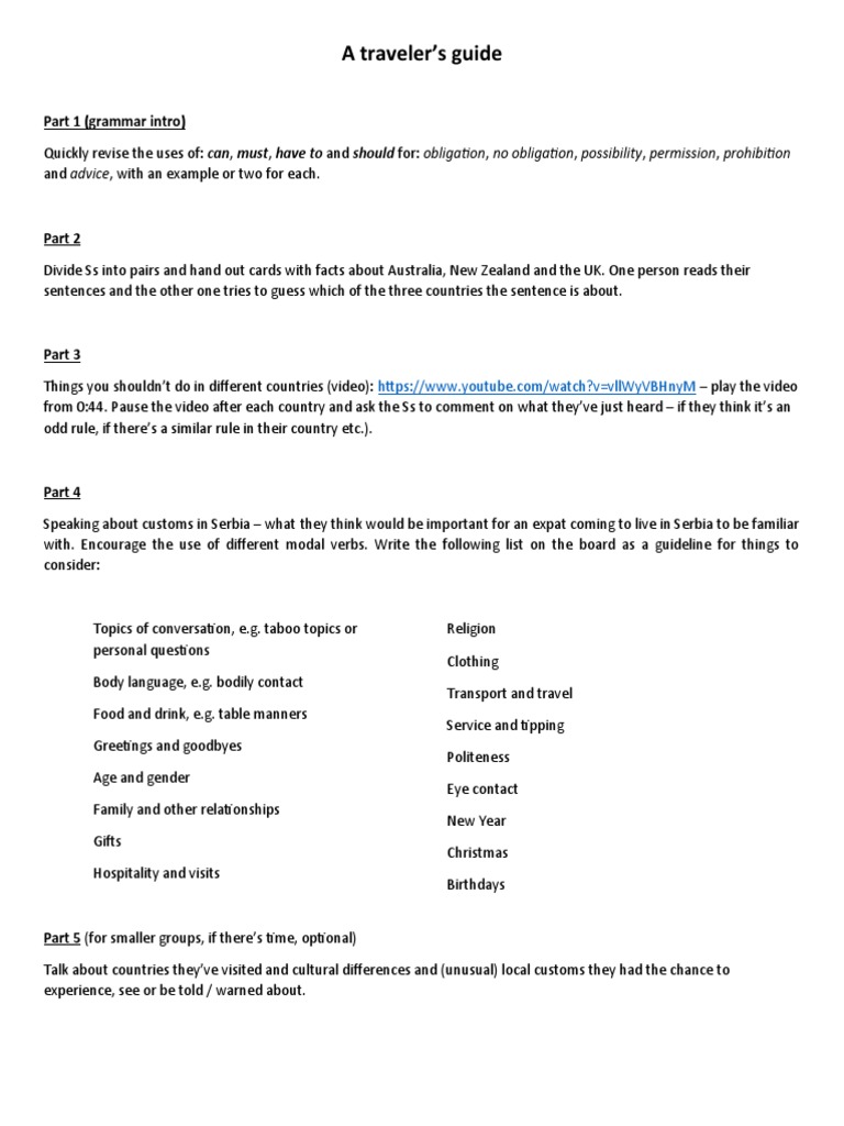 A Traveler's Guide Lesson Plan B1 | PDF