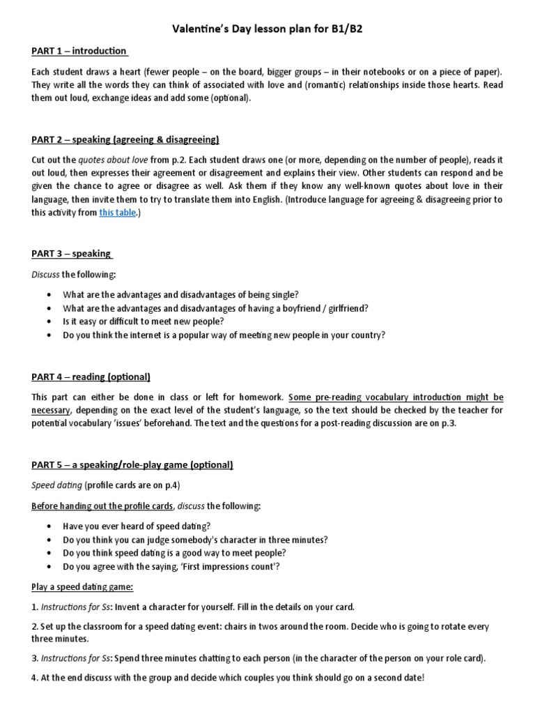 Valentine's Day Lesson Plan (B1-B2) | PDF | Valentine's Day