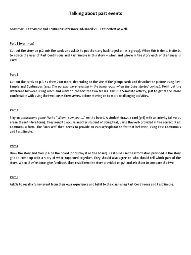 Talking about past events Lesson Plan B1 | PDF | Grammatical Tense