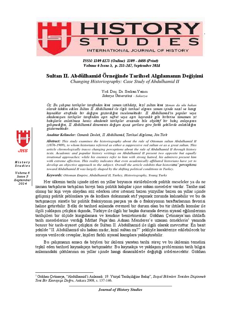 Sultan II. Abdülhamid Örneğinde Tarihsel Algılamanın Değişimi Changing Historiography - Case ...