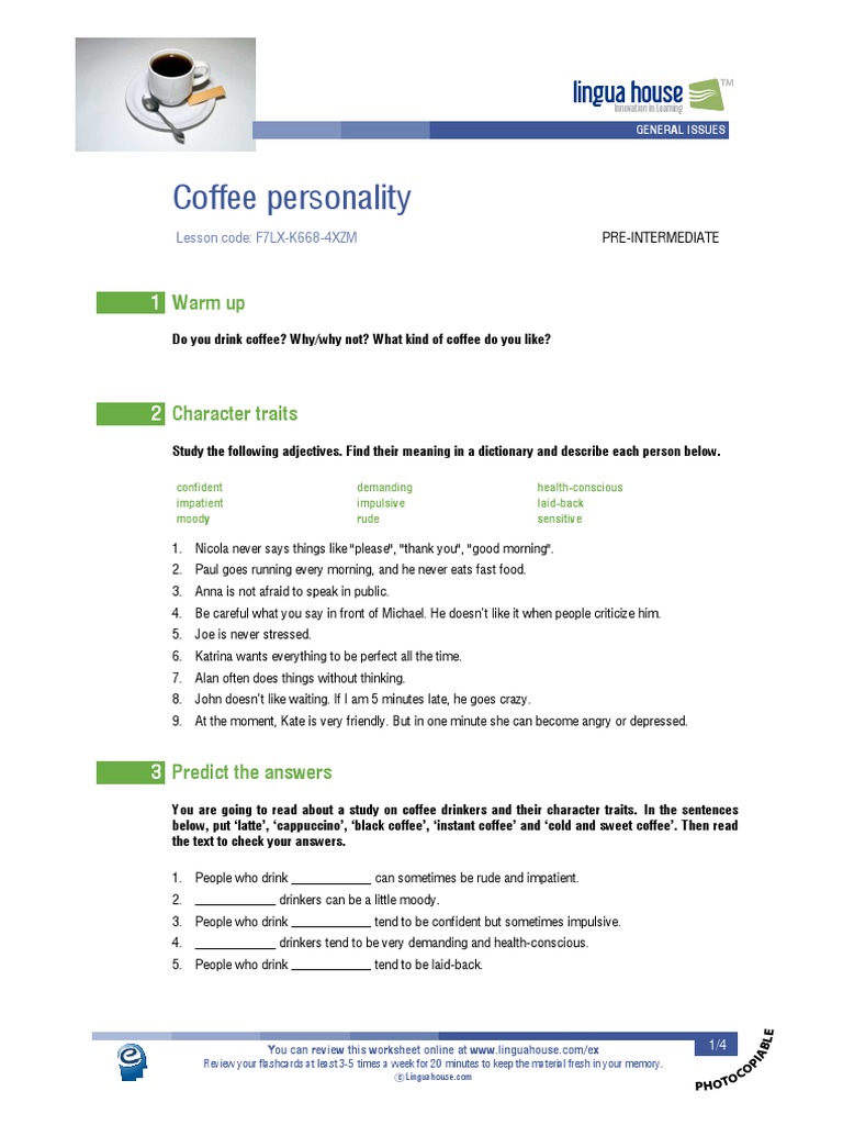 Coffee Personality | PDF | Adjective | Linguistics