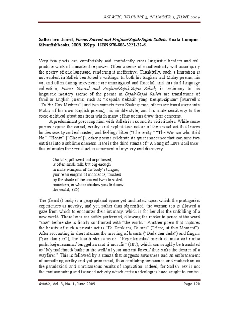 Salleh Ben Joned, Poems Sacred and Profane/Sajak-Sajak Salleh. Kuala ...