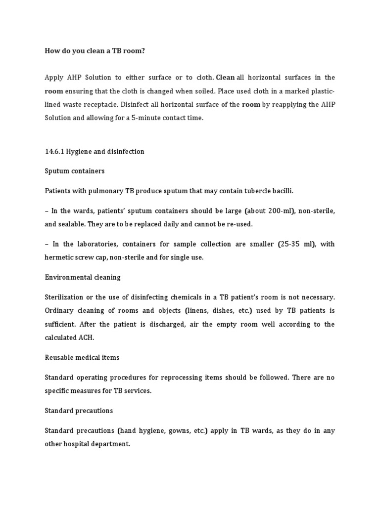 How Do You Clean a TB Room | PDF | Hospital Acquired Infection ...