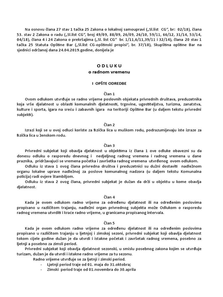 6.odluka o Radnom Vremenu | PDF