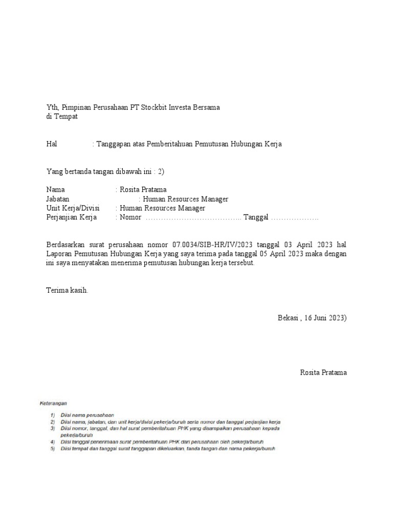 Surat Tanggapan PHK | PDF