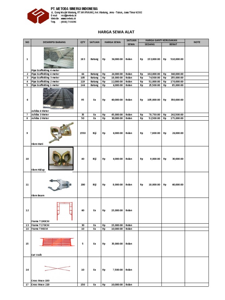 Harga Sewa Alat | PDF