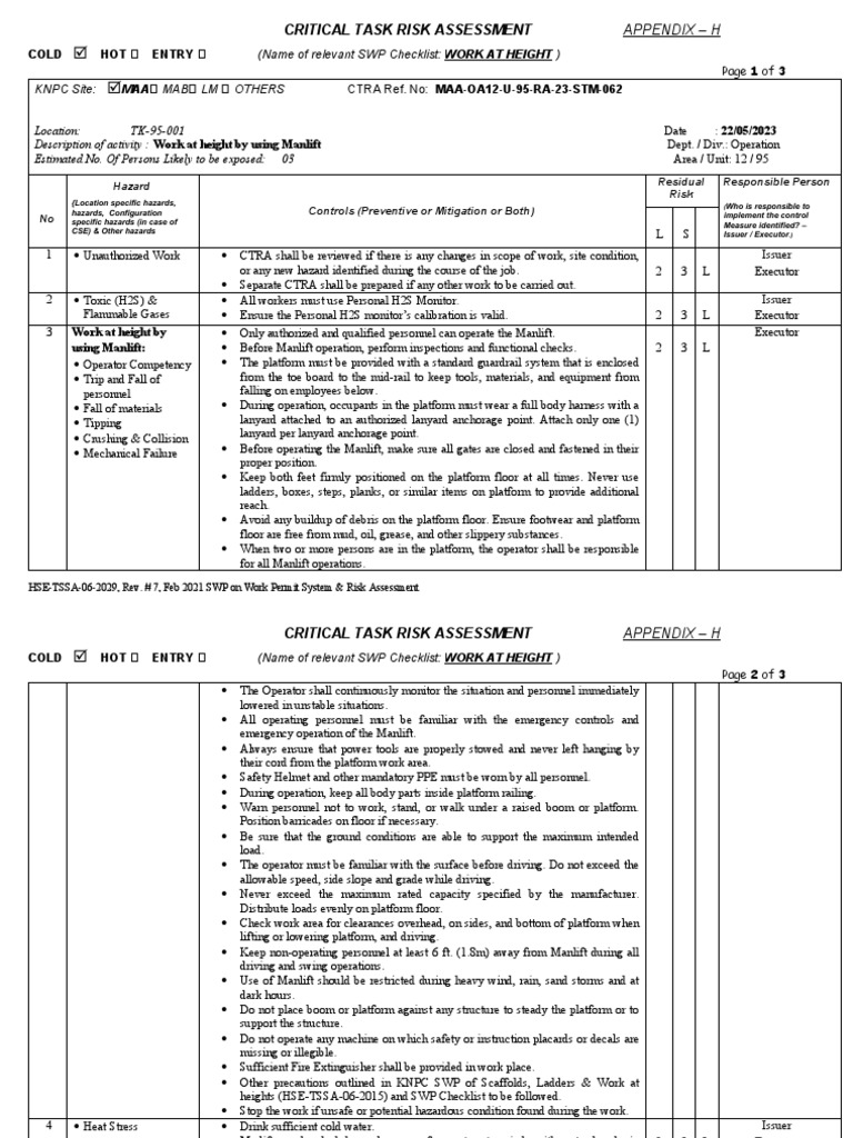 CTRA-23-STM-062-TK-95-001 - Manlift | PDF | Hazards | Safety