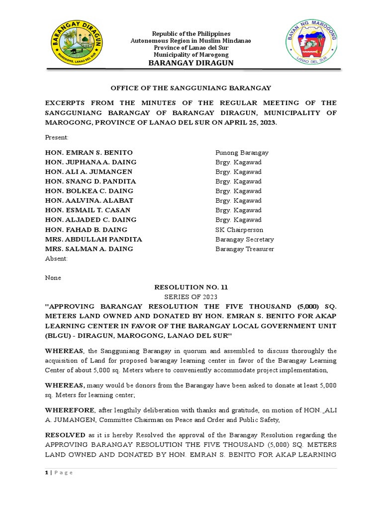 AKAP Resolution For Donation | PDF | Philippines | Government