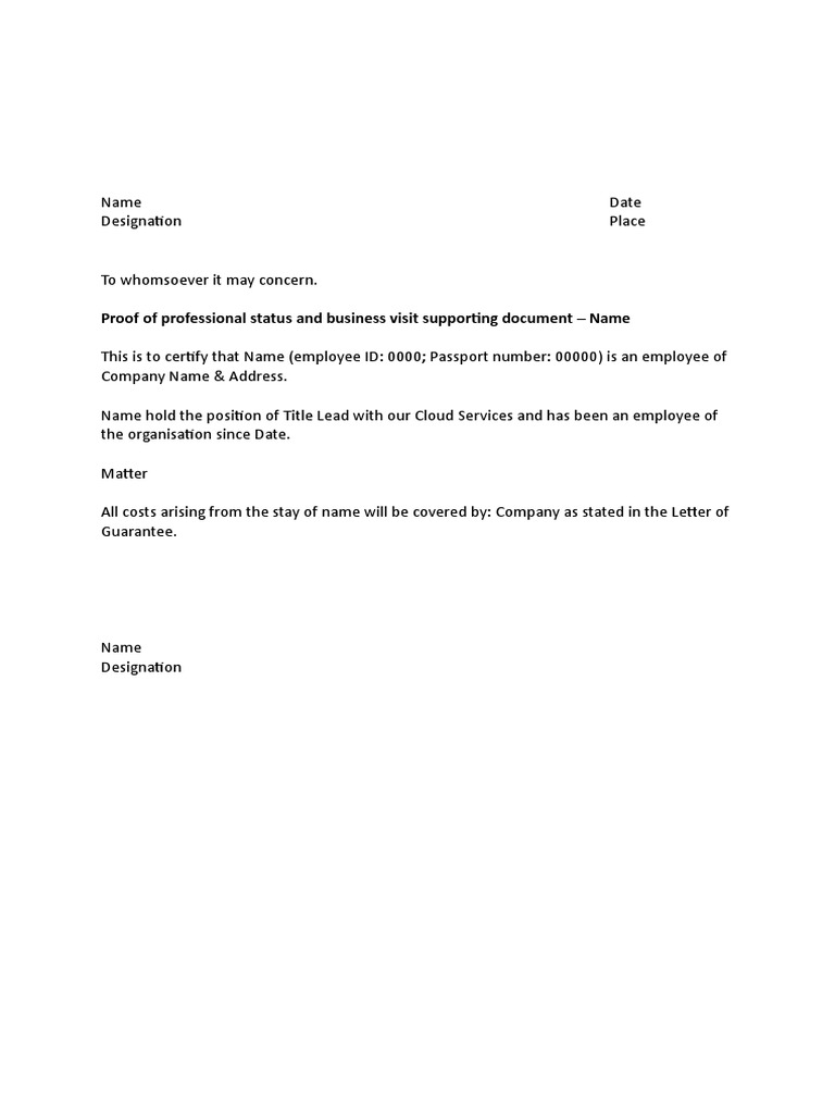 Letter of Professional Status Template | PDF