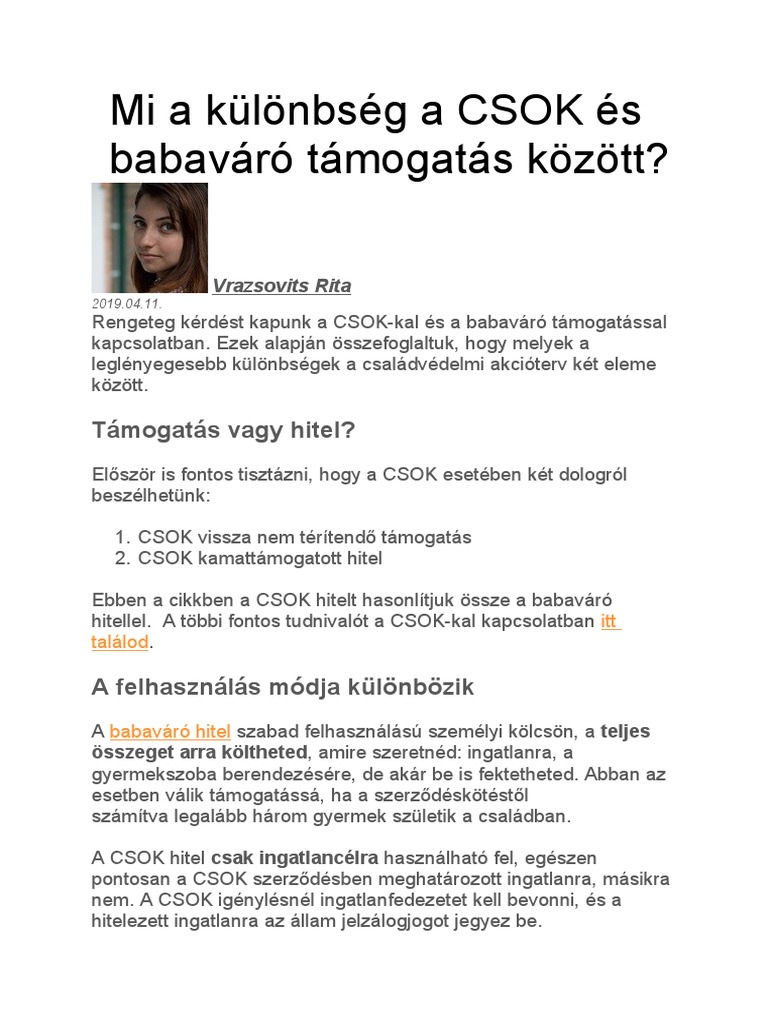 Mi A Különbség A CSOK És Babaváró Támogatás Között | PDF