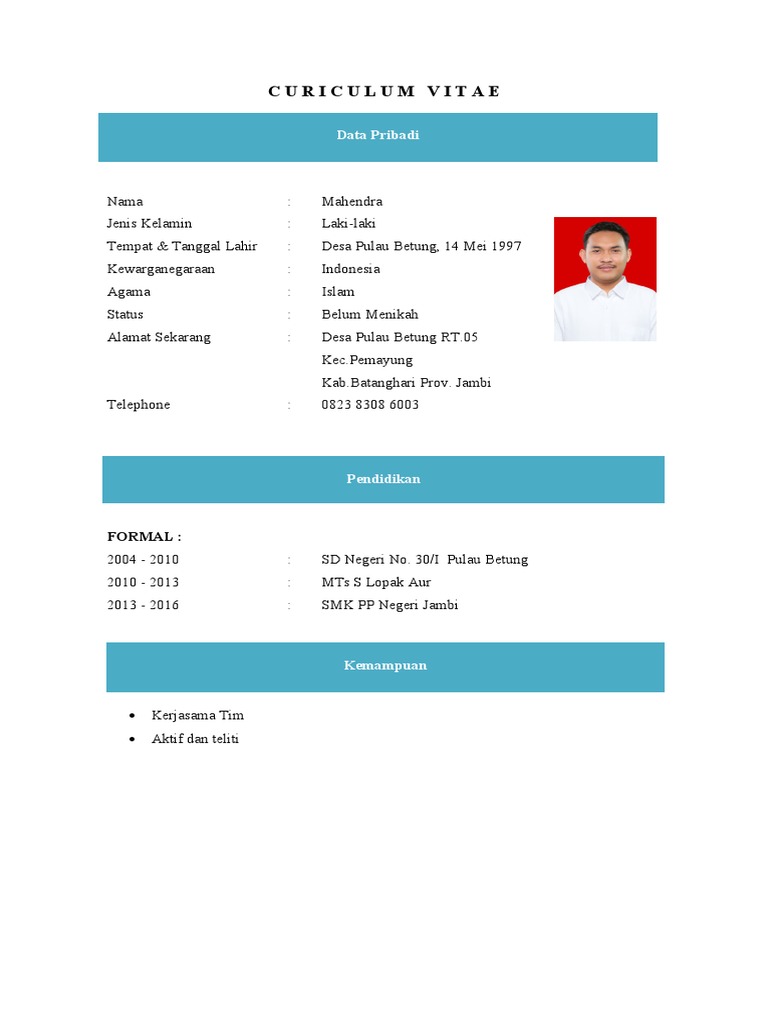 CV Mahendra: Pendidikan dan Keterampilan | PDF