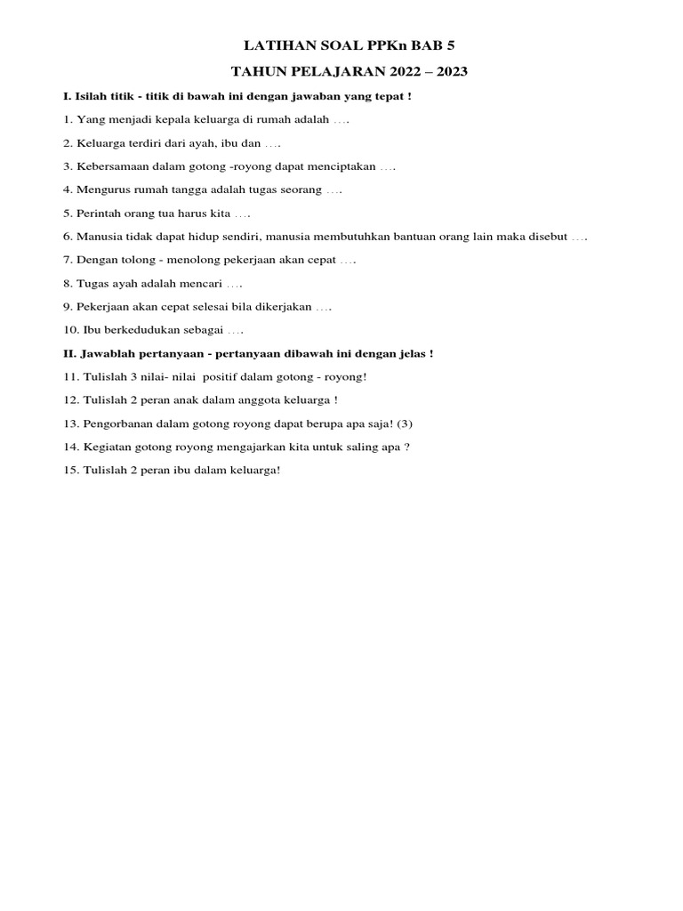 LATIHAN SOAL PPKN BAB 5 | PDF