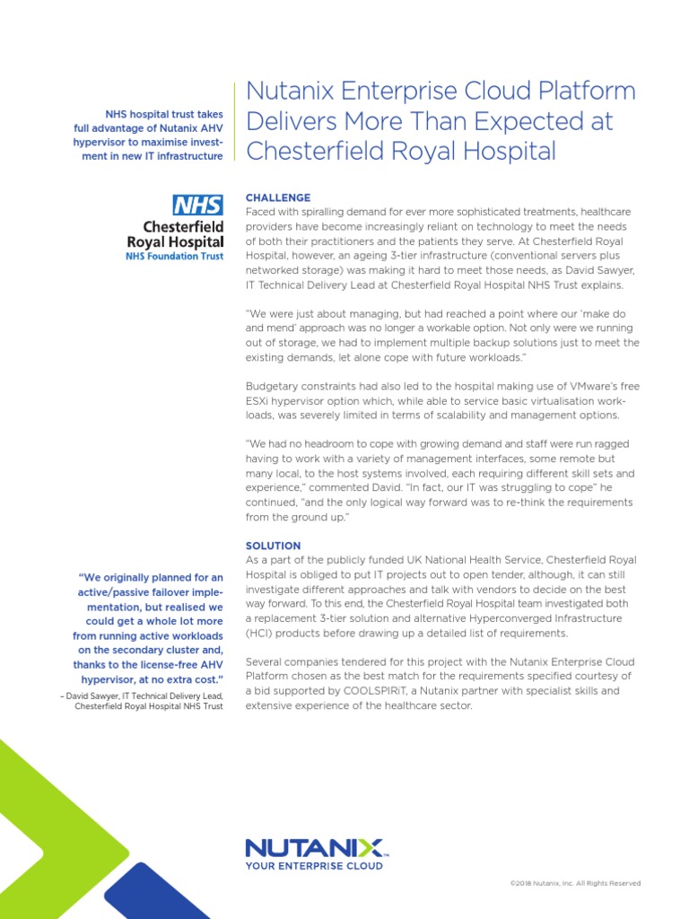 NHS Hospital Boosts IT with Nutanix | PDF | Cloud Computing | Virtualization